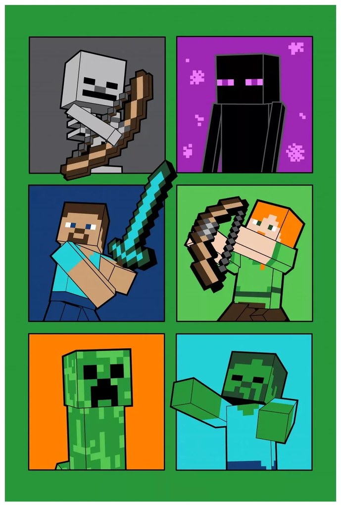Fleecová deka Minecraft - motiv portréty - 100 x 150 cm