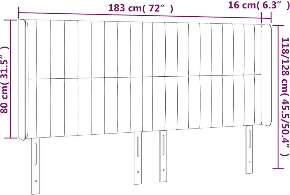 Čelo postele s LED černé 183 x 16 x 118/128 cm samet 3124348