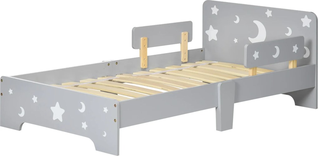 Dětská postel ZONEKIZ, podlahová postel pro děti, 3 až 6 let, 143 x 76 cm, design s hvězdami a měsícem, včetně laťového roštu, do dětského pokoje, še…