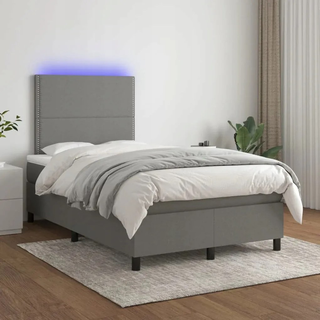 Box Spring Postel S Matrací A Led Textil Tmavě Šedá Hladké s hřebíky 120