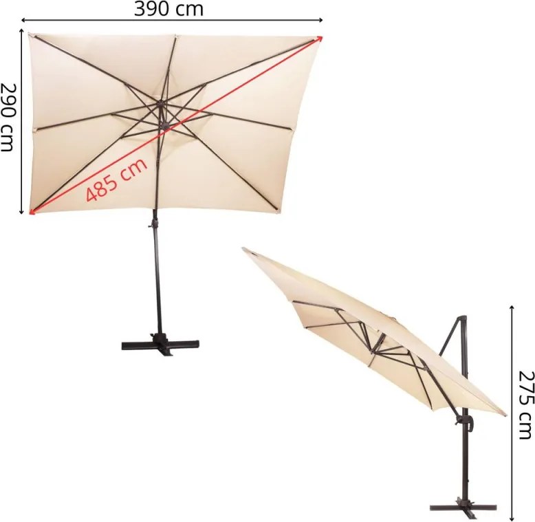 Zahradní slunečník 290x390 cm, béžový SPRINGOS MALTA GU0049