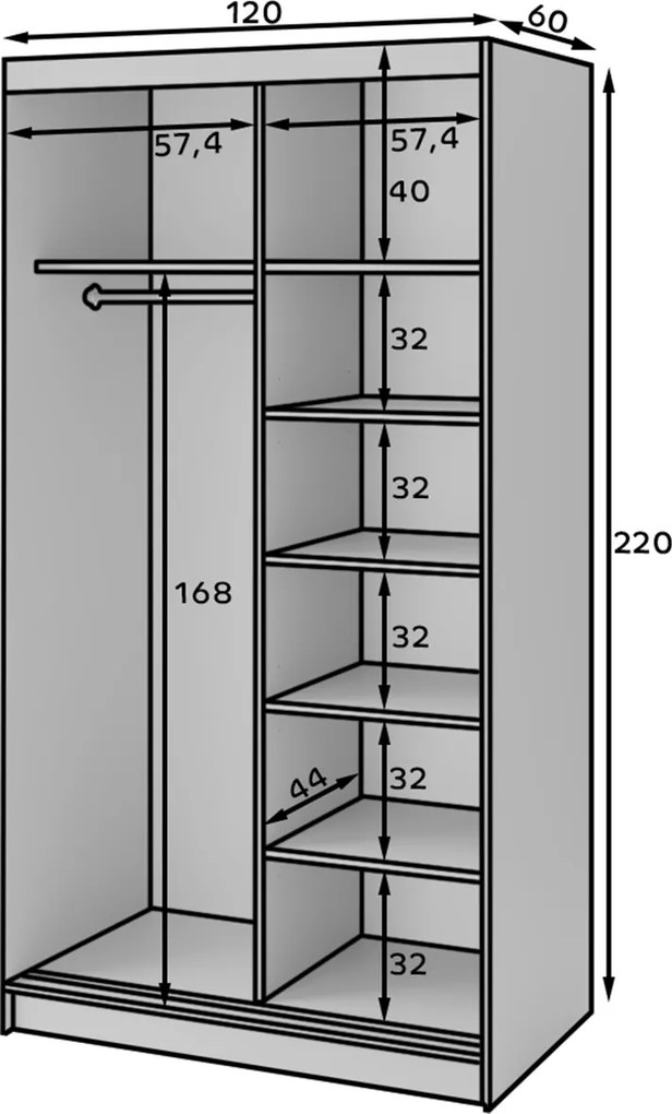 Šatní skříň Prescco se zrcadlem 120 cm černá