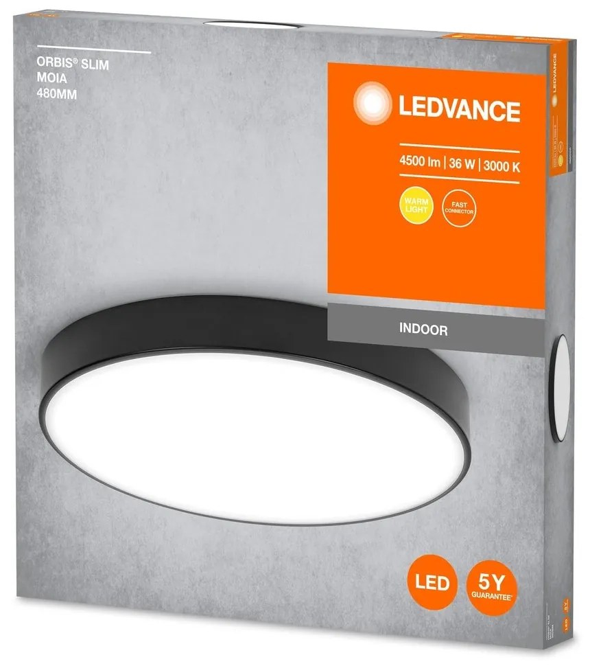 Černé LED stropní svítidlo 36 W SLIM MOIA 480 mm, teplá bílá