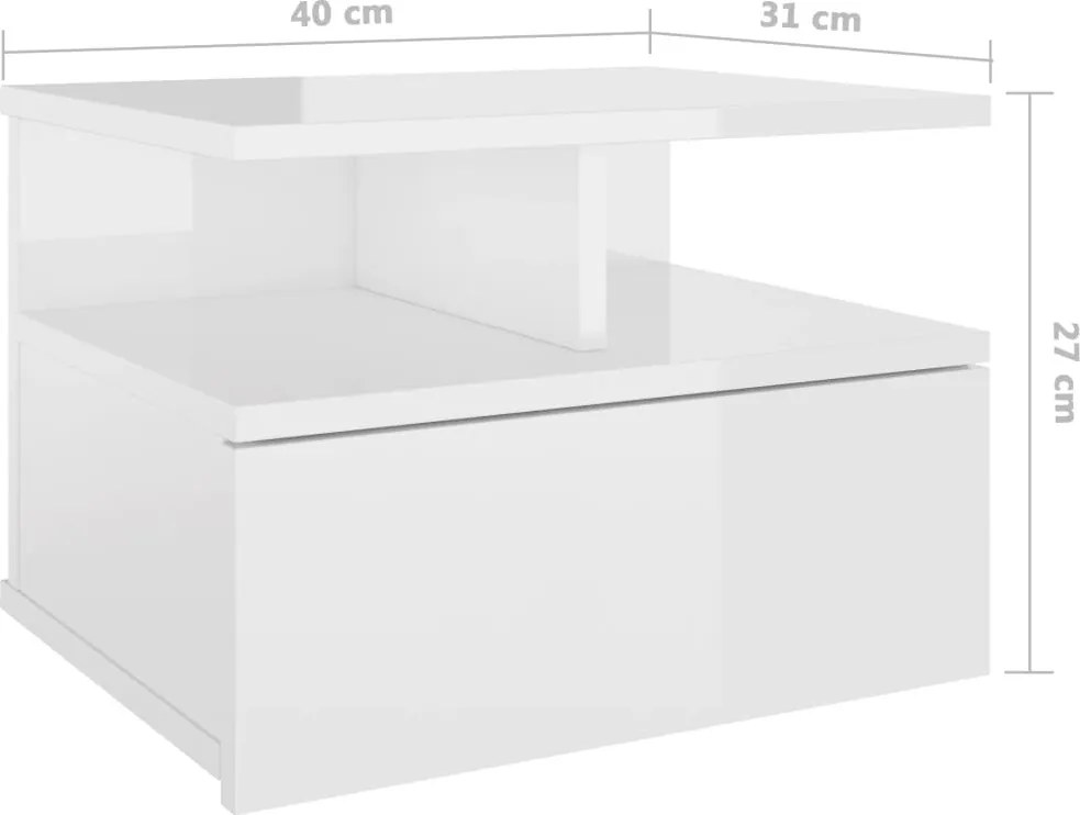 vidaXL Plovoucí noční stolky 2 ks 40 x 31 x 27 cm kompozit [800414] Barva: bílá s vysokým leskem