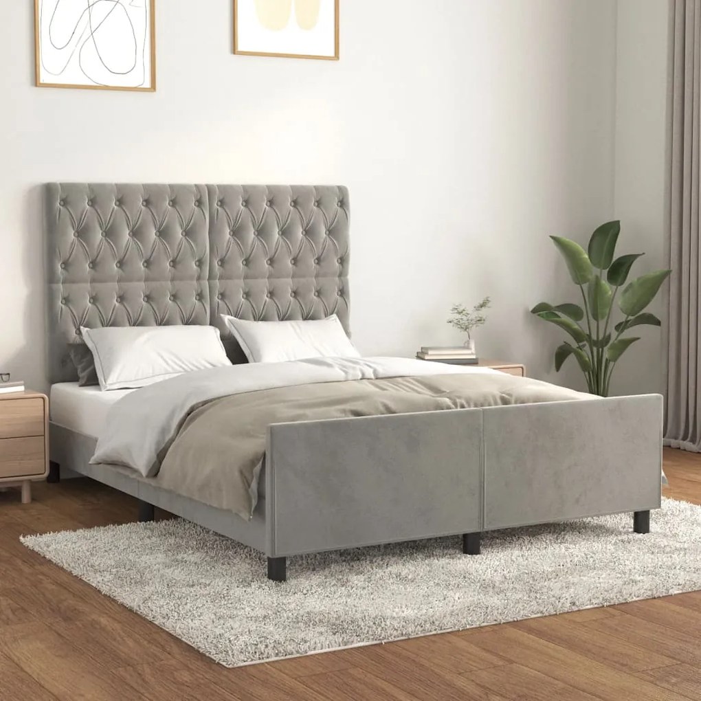 Rám postele bez matrace světle šedý 140 x 200 cm samet 3125940