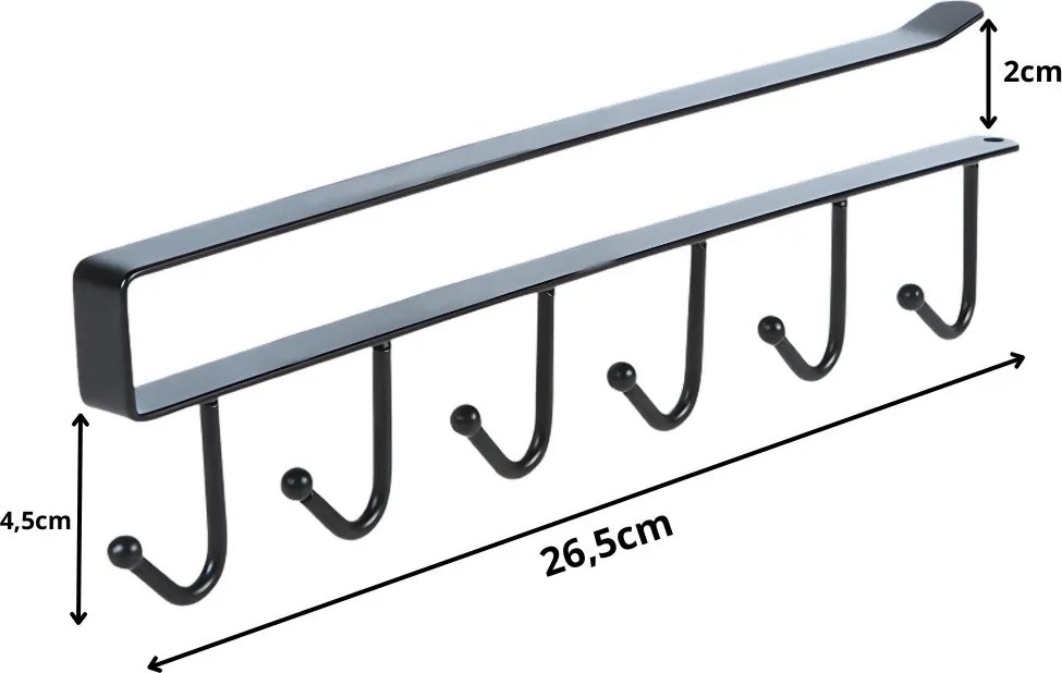 Verk Group Kuchyňský závěsný stojan černý kov 6 háčků na nádobí háčky