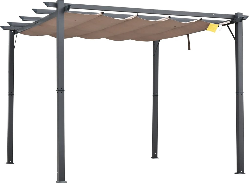 Outsunny Pergola Altán na Terasu s Posuvnou Stříškou, Hliníková konstrukce Tmavě šedá + Kávová hnědá 3x3x2,23 m | Aosom
