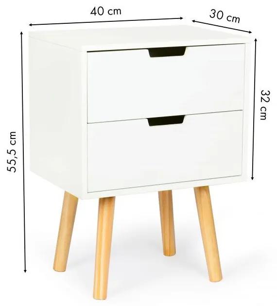 ModernHome Noční stolek se 2 zásuvkami - bílý, FH-NS190049 WHITE