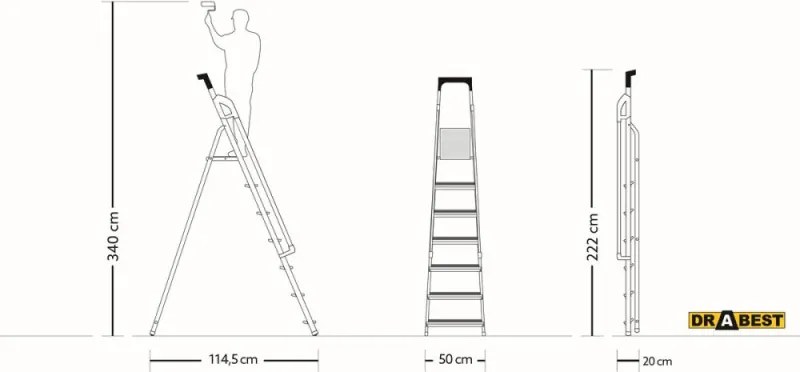 Hliníkové schůdky 7 stupňů s madly DRABEST ALDP+P-7 PRO
