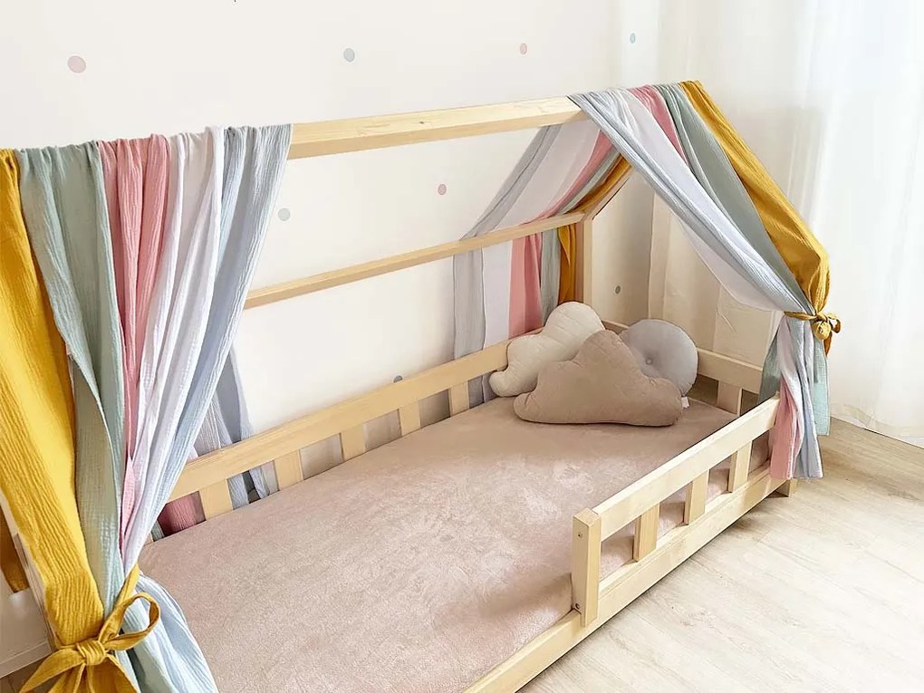 Mušelínová stříška na domečkovou postel DUHOVÁ Zvolte délku: 320 cm