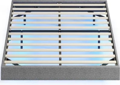 HOMCOM rám postele 140 x 190 cm s LED světly, čalouněný lněný potah, dřevěný lamelový rošt, snadná montáž, šedá