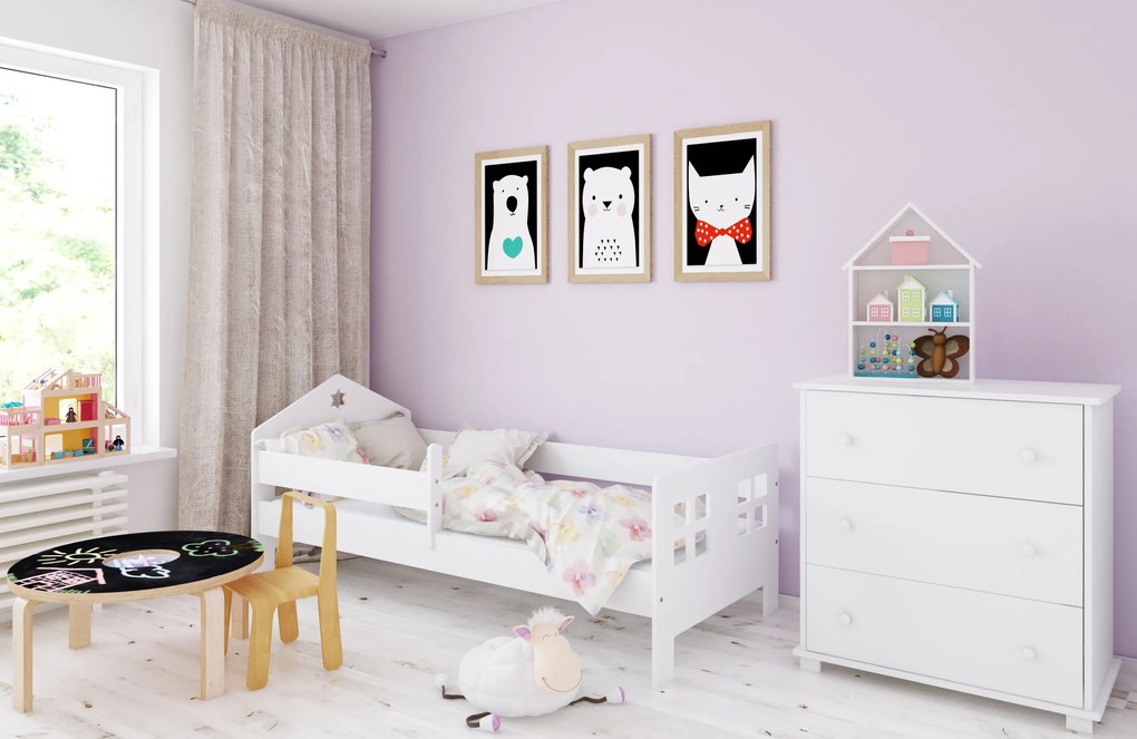 BabyBeds Dětská postel POLA Velikost postele: 180x80 cm, Barevné provedení: Šedá, Úložný prostor: Ne, bez úložného prostoru Bílá