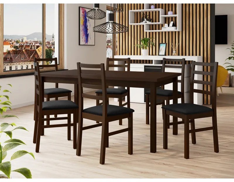Rozkládací jídelní stůl se 6 židlemi AL02, Barva dřeva: ořech-L, Potah: Hygge D91