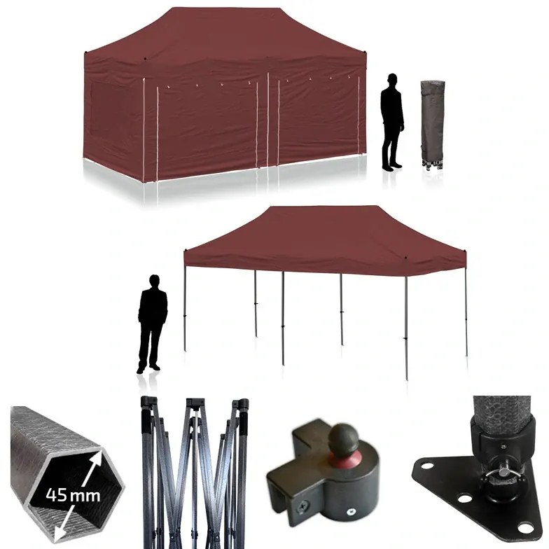 Nůžkový párty stan RedX® PROFI COMPOSITE 3x6 m (Kvalitní profesionální párty stan 6x3 m s kompozitovou konstrukcí - dostupný v 14 barvách a možností)