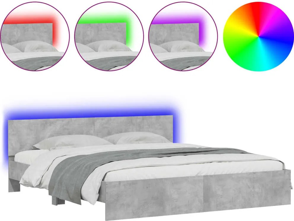 Rám postele s čelem a LED osvětlením betonově šedý 200 x 200 cm 3207584