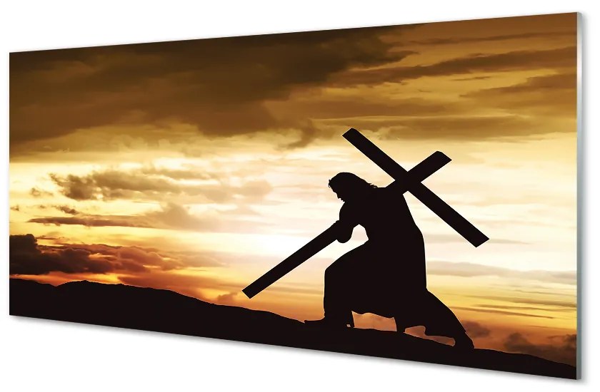 Obraz na skle Jesus cross západ slunce 120x60 cm