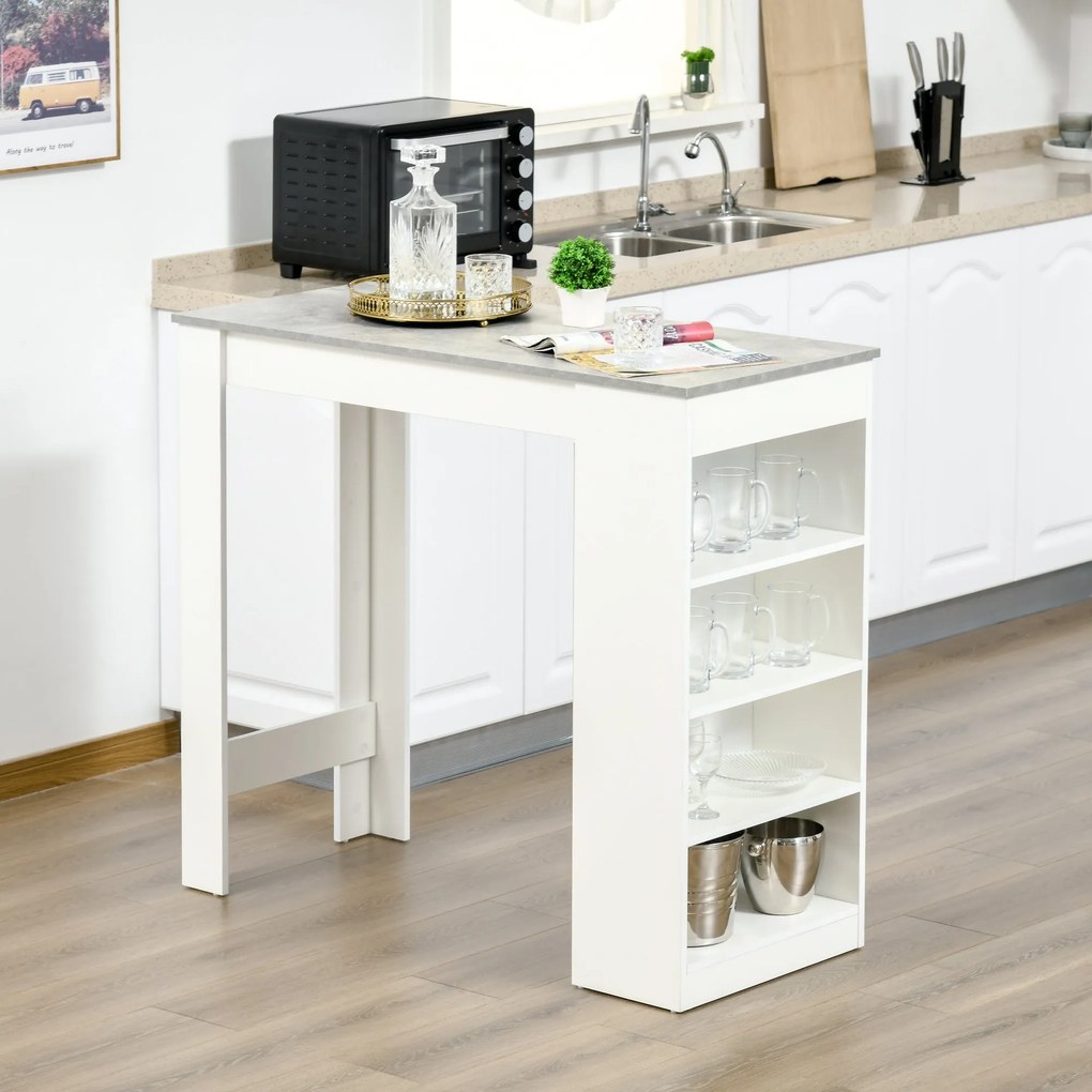 HOMCOM Barový stůl s vysokým bistro stolem a 4-podlažní policí Moderní melaminový stůl do kuchyně pro jídelnu a obývací pokoj 115x50x102,7 cm Bílá a …