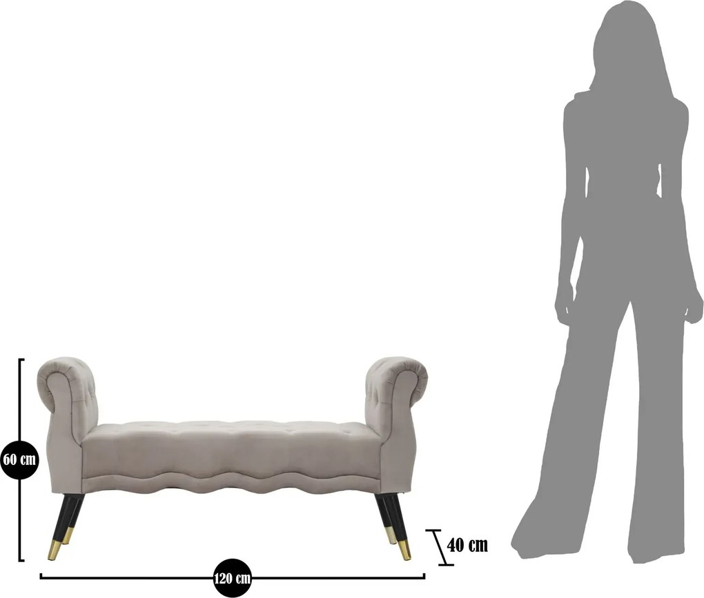 Lavice Paris 120 cm samet šedá/zlatá