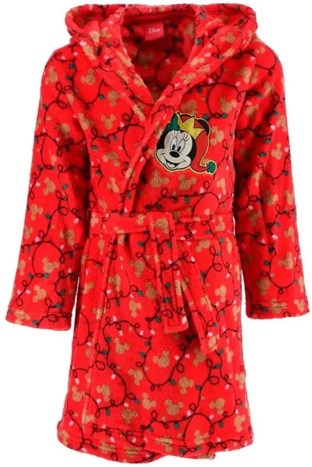 Dívčí vánoční coral fleece župan s kapucí Minnie Mouse, EU 104 Červená