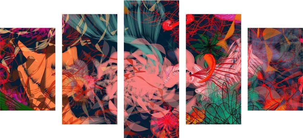 5-dílný obraz abstraktní květiny Varianta: 100x50