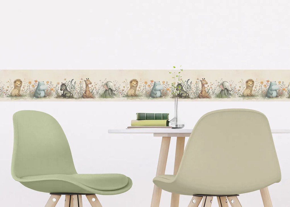 Dětská samolepící bordura na zeď Roztomilá Akvarelová Zvířata | 5 m x 13.8 cm | DWBD8467