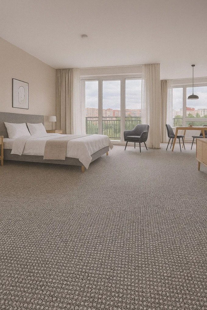 Spoltex, Metrážový koberec Texas 23 šedobéžový, na míru, šíře 4m, šedá, filc, chodba / předsíň