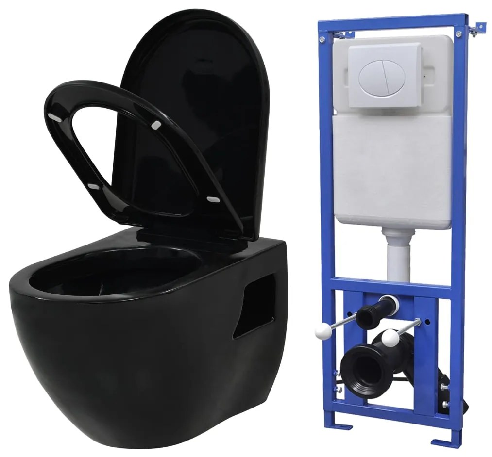 275792 vidaXL Závěsná toaleta s podomítkovou nádržkou keramická černá