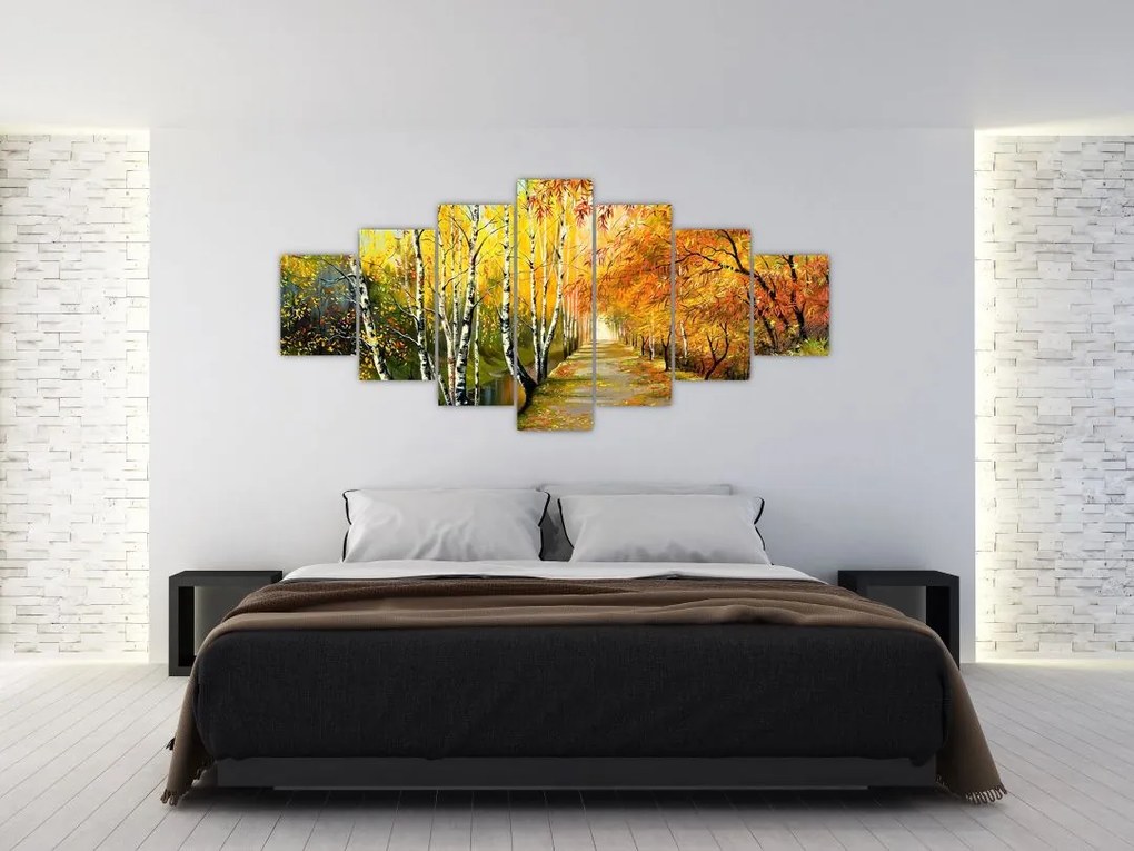 Obraz - Romantická alej podél vody, olejomalba (210x100 cm)