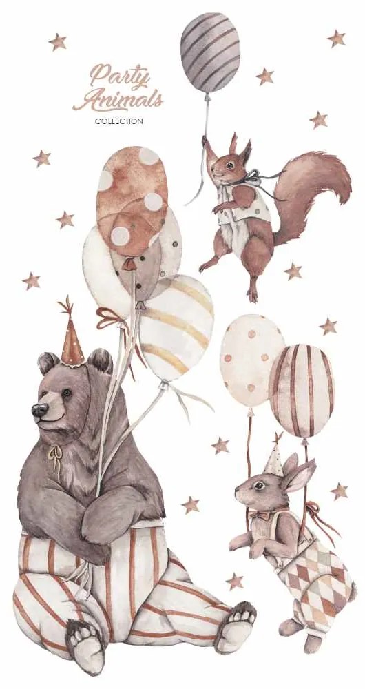 Gario Dětská nálepka na zeď Party animals - medvídek, zajíček a veverka s balony