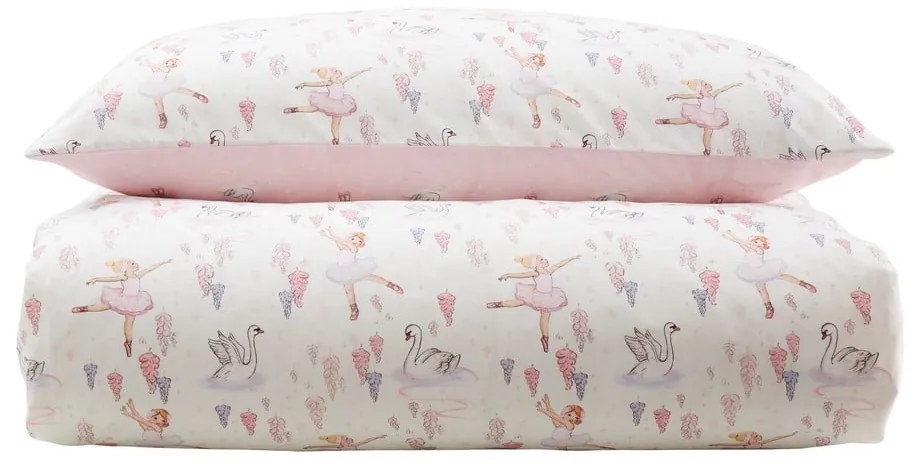 Bílé/růžové bavlněné dětské povlečení do postýlky 120x150 cm Ballerina – Belle & Boo Biano.cz