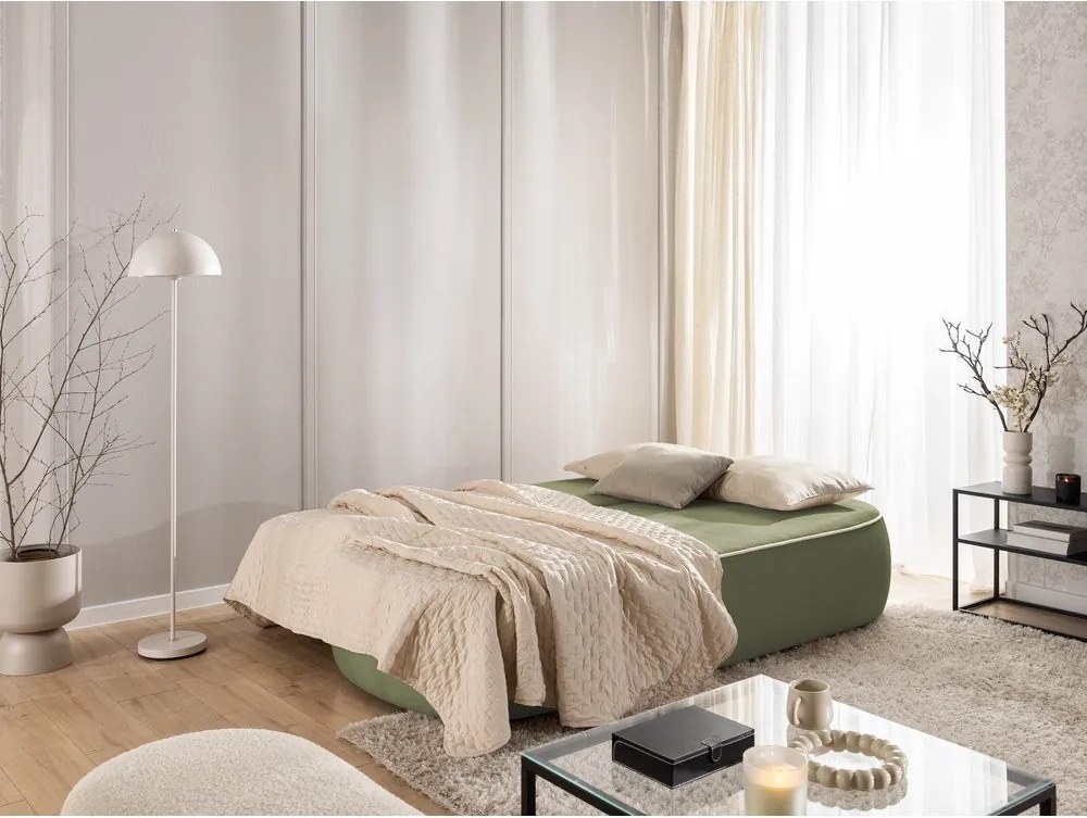 Khaki/béžová sametová rozkládací/s úložným prostorem pohovka 210 cm Saga – Ropez