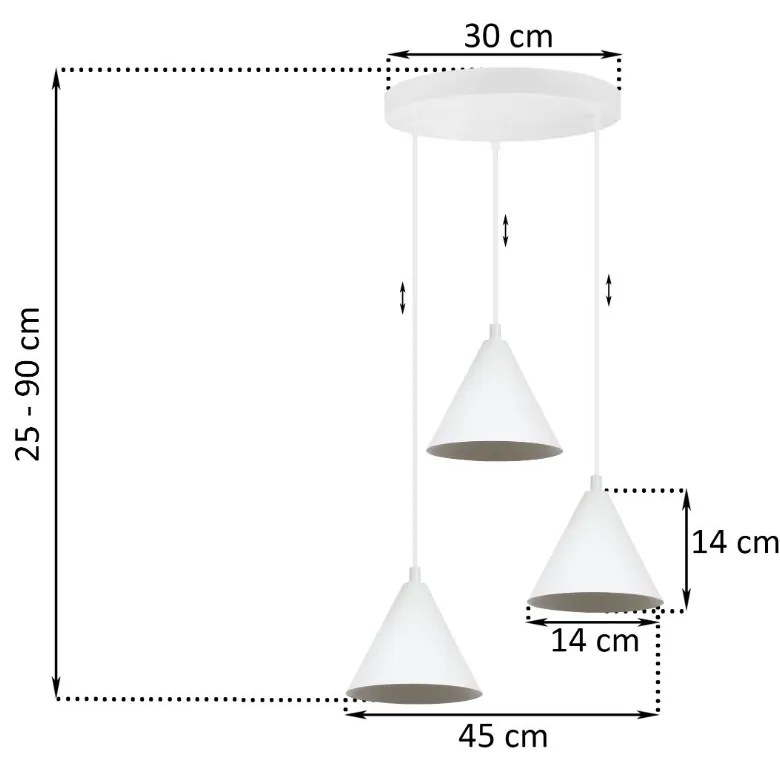 Závěsné svítidlo Soho, 3x bílé kovové stínítko, (fi 14cm),
