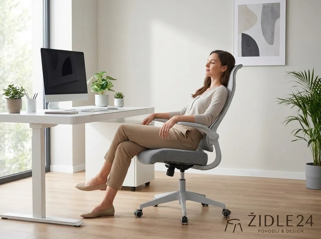 Ergonomická kancelářská židle DOMINIQUE - světle šedá síťovina
