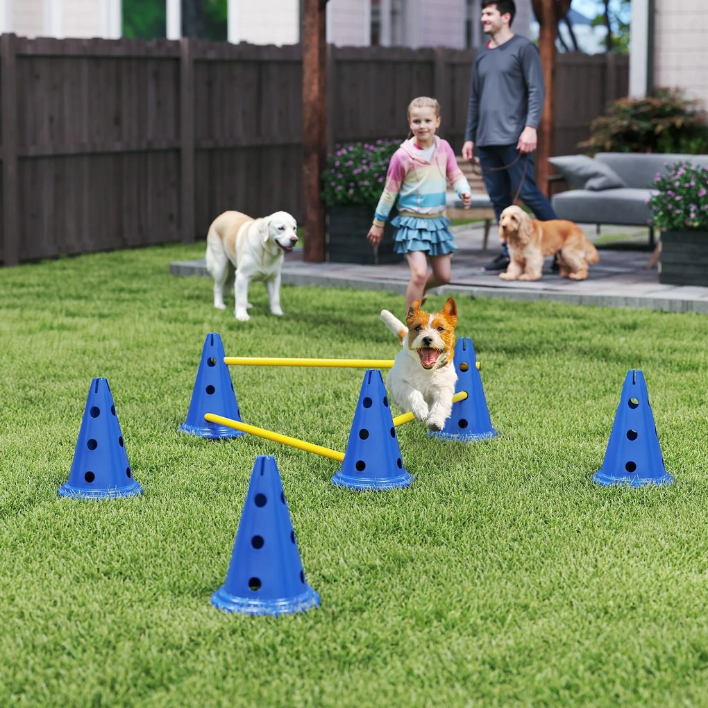 PawHut Agility set pro psy 3-dílné vybavení pro výcvik psů Zásuvná sada překážek se 6 kužely 3 překážky Přepravní taška D07-059V00BU