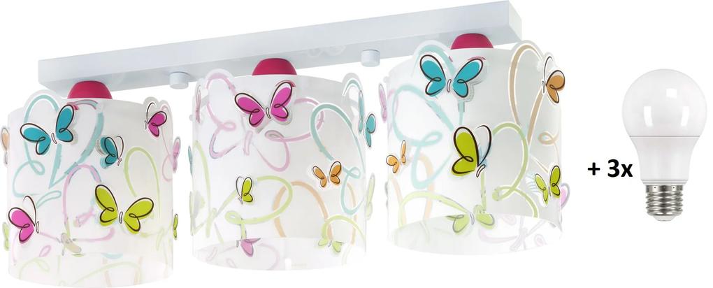 Dalber 62143 BUTTERFLY - Dětské stropní svítidlo s motýlky + Dárek 3x LED žárovka