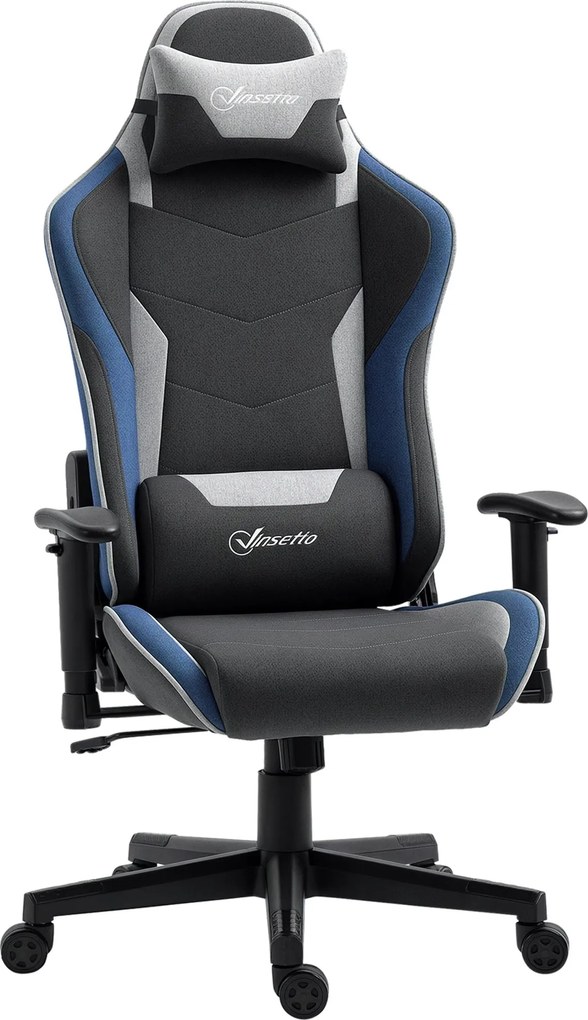 Ergonomická herní židle Vinsetto s opěrkami, opěrkou hlavy, nastavitelnou výškou a sklápěcí kancelářská herní židle v lněné tkanině s houpací funkcí a