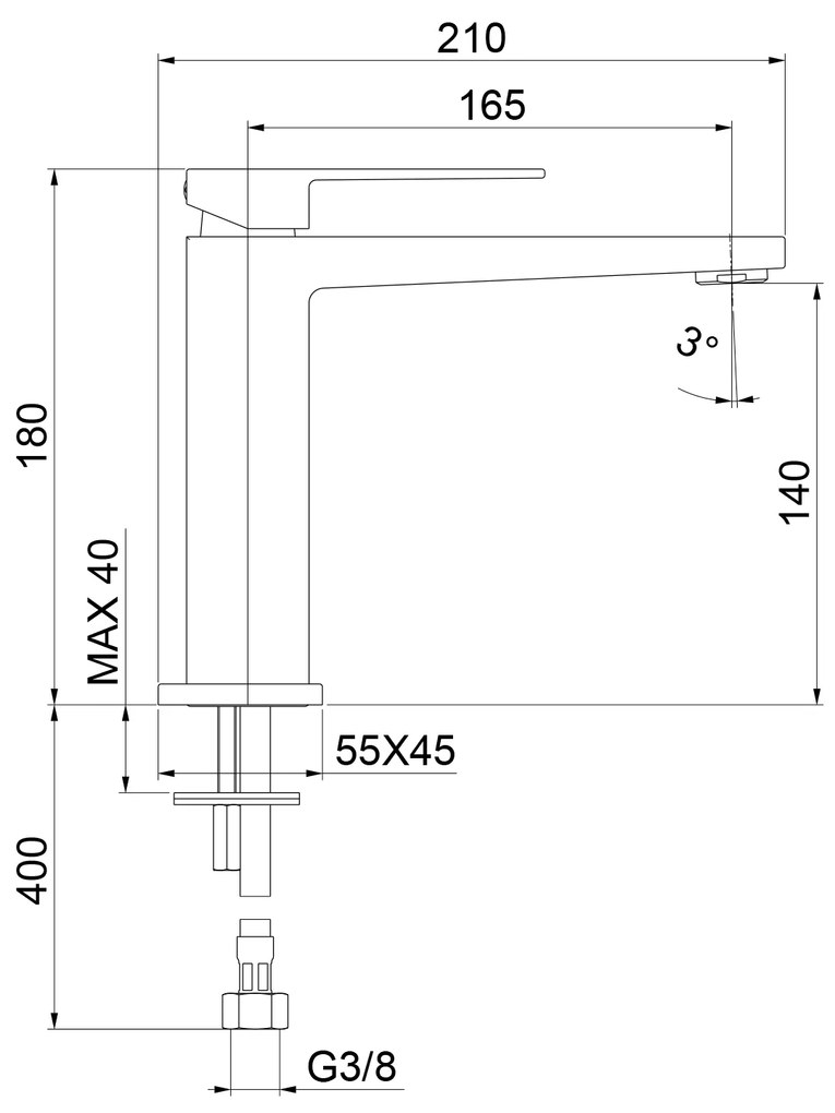 Sapho Sapho, LATUS stojánková umyvadlová baterie bez výpusti, výška 180mm, chrom, 1102-74