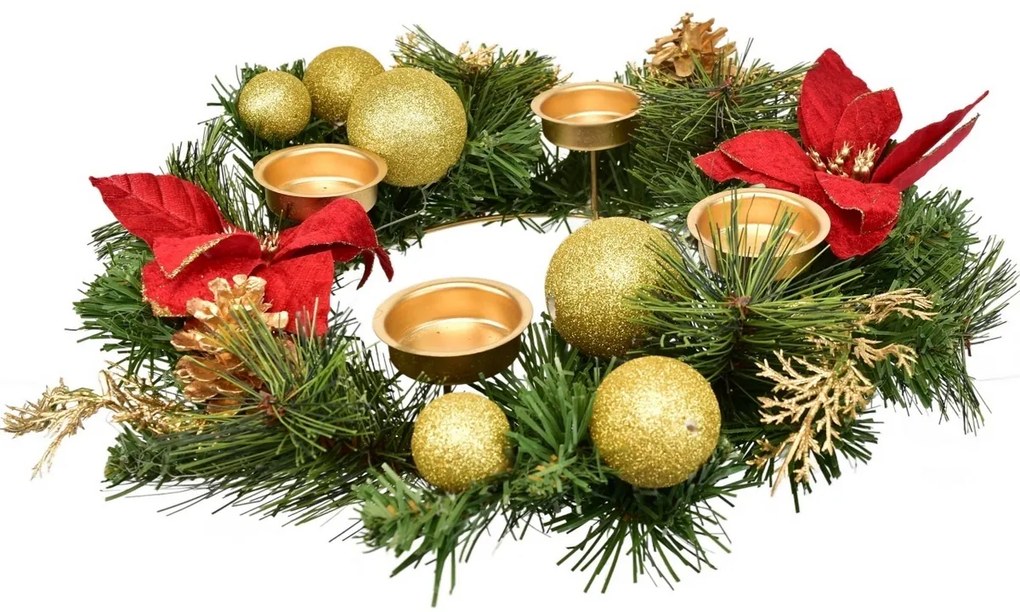Adventní věnec zdobený Poinsetie, 33 cm