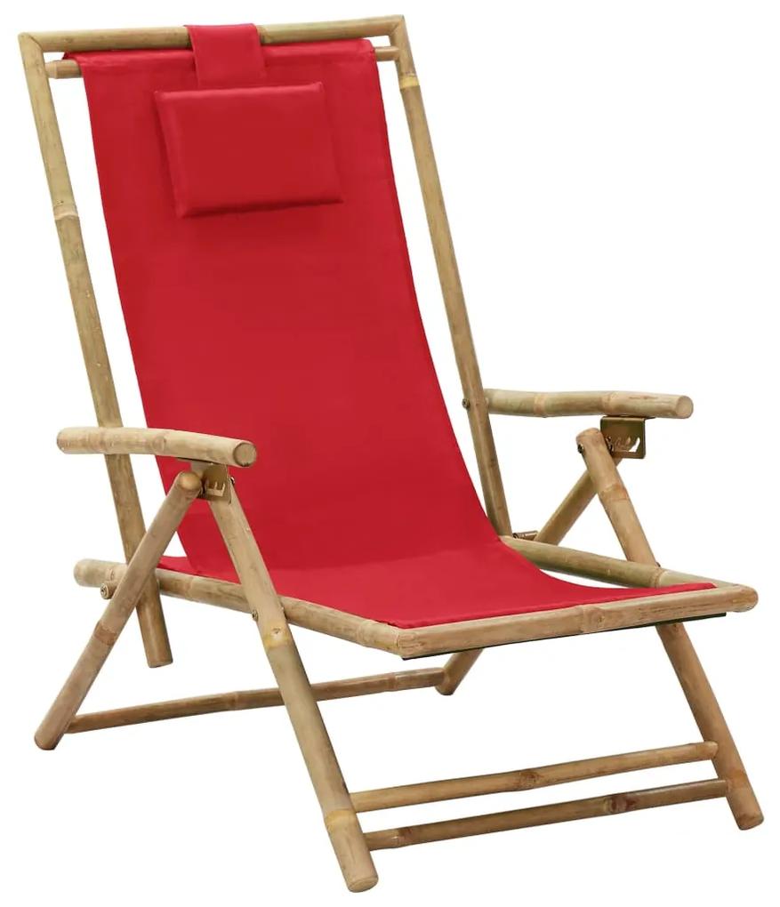 313026 vidaXL Polohovací relaxační křeslo červené bambus a textil