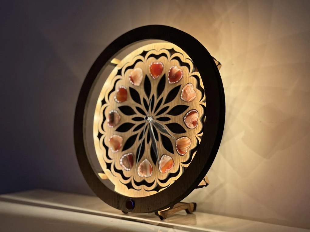 Li-Go "Dvanáct achátových srdcí" dřevěná lampa/obraz 230V/31 cm dub