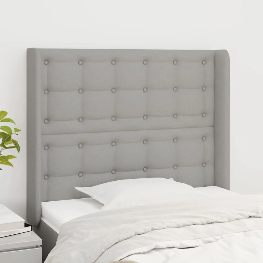 Čelo postele typu ušák světle šedé 93x16x118/128 cm textil 3119996