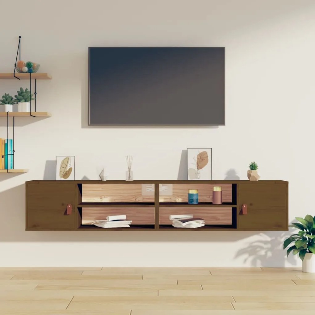 Nástěnné Skříňky 2 Ks Medově Hnědé 80X30X30 Cm Masivní Borovice