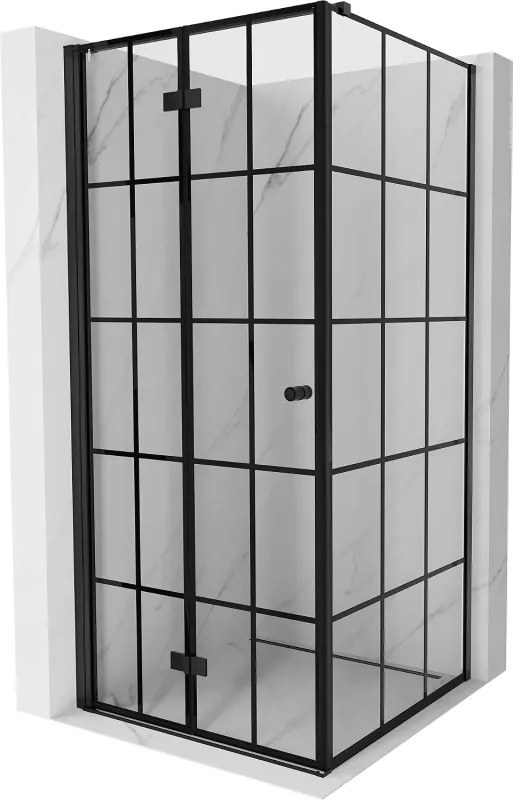 Mexen Mist-F T, 1-křídlý ​​skládací sprchový kout levý 100 x 100 cm, čiré sklo-černá mřížka, 8A6T-100-100-70-77-L