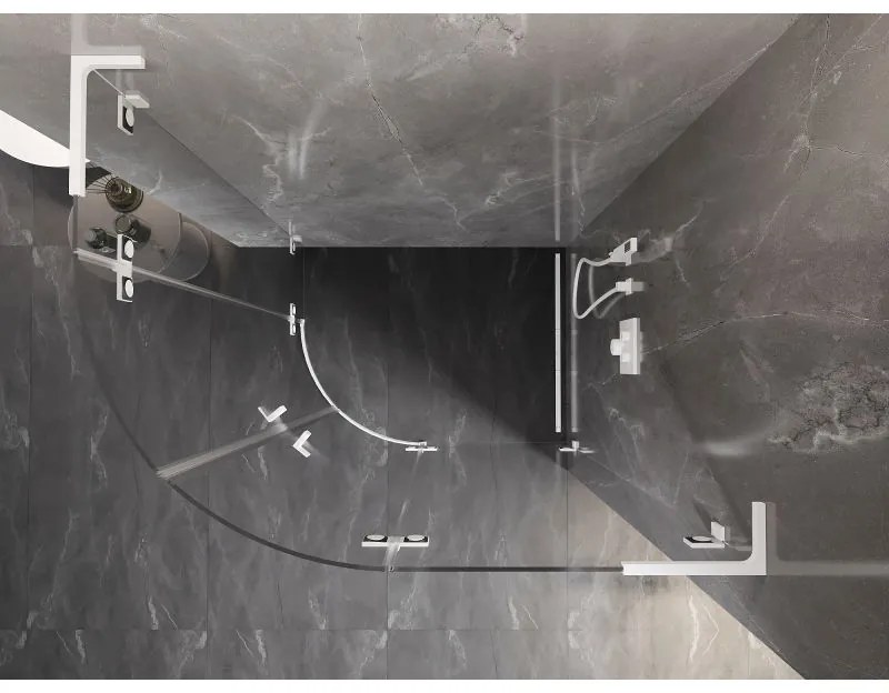 Mexen Lunar, L pravý půlkruhový sprchový kout 100 x 90 cm, 8mm čiré sklo, bílý profil, 833L-100P-090L-20-00