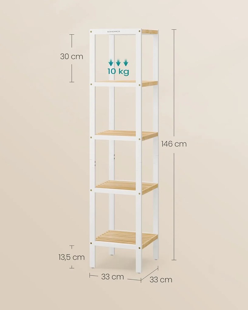 Bambusový koupelnový regál Koli bílý/hnědý