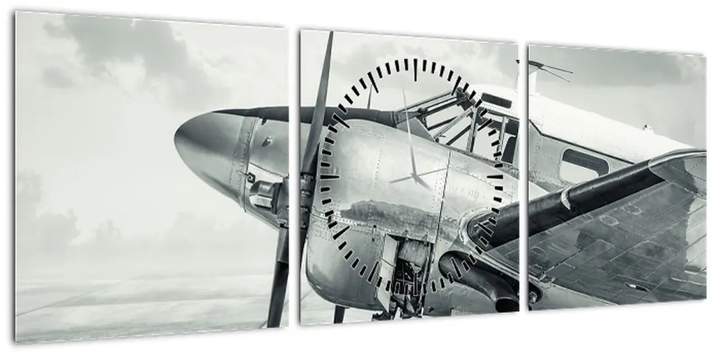 Obraz - Letadlo (s hodinami) (90x30 cm)