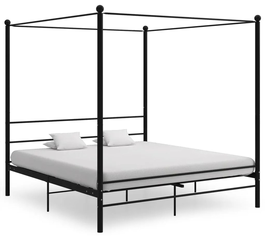 Rám postele s nebesy černý kovový 180 x 200 cm,  325066