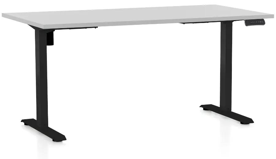Výškově nastavitelný stůl OfficeTech B, 160 x 80 cm, černá podnož, světle šedá