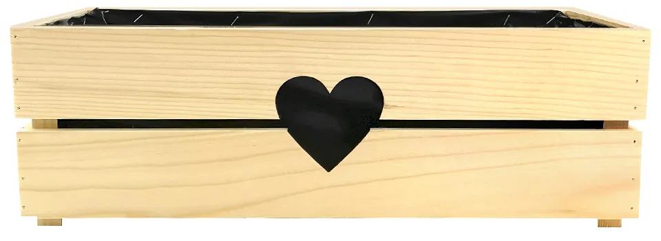 AMADEA Dřevěný truhlík se srdíčkem přírodní, uvnitř s černou fólií, 52x21,5x17cm, český výrobek