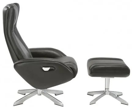 Lounge Chair RIGA s podnožkou, černá kůže House Nordic 1101070
